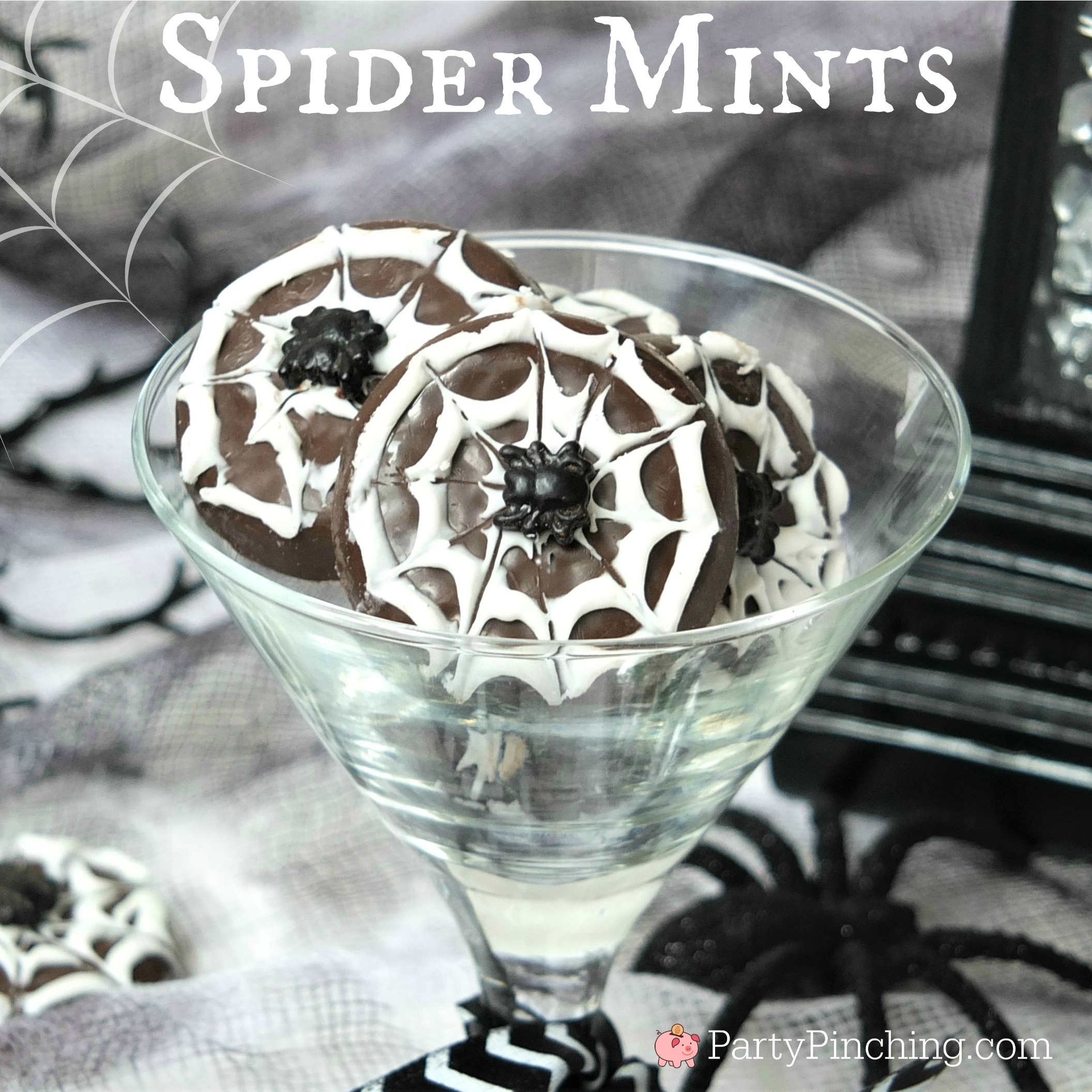 Spider Mints for Halloween easy dessert treat using Palmer Mint Patties