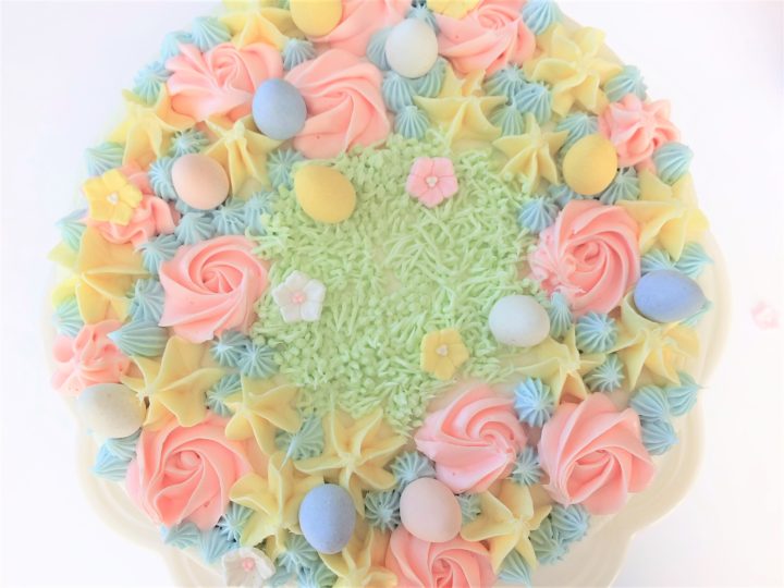 Bunny Egg Hunt Cake, cute beautiful pastel cake recipe for Easter