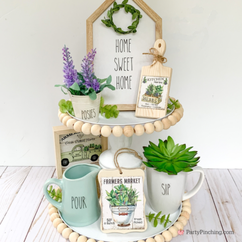 Dollar Tree Farmhouse Tiered Tray, best Dollar Tree DIY craft ideas decor