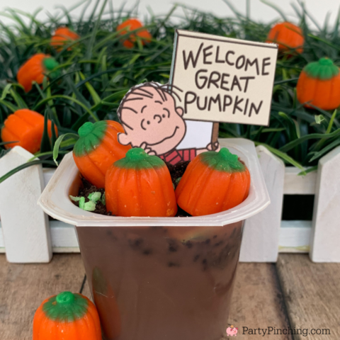 great pumpkin pudding cups, halloween Charlie brown snoopy
