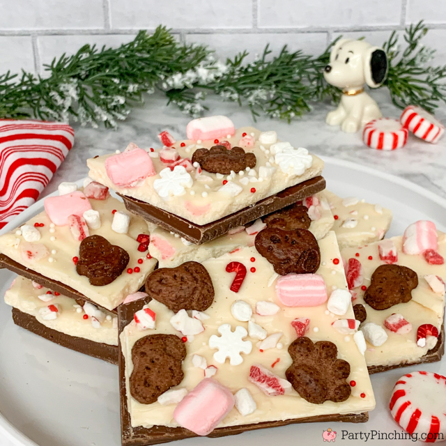 Snoopy Peppermint Bark, easy best peppermint bark recipe holiday