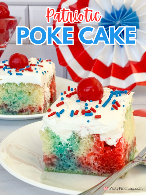 Easy Patriotic Poke Cake recipe, Red white blue dessert 4th of July